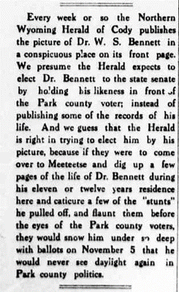 Fall from Grace: Dr. William Sabin Bennett – Meeteetse Museums
